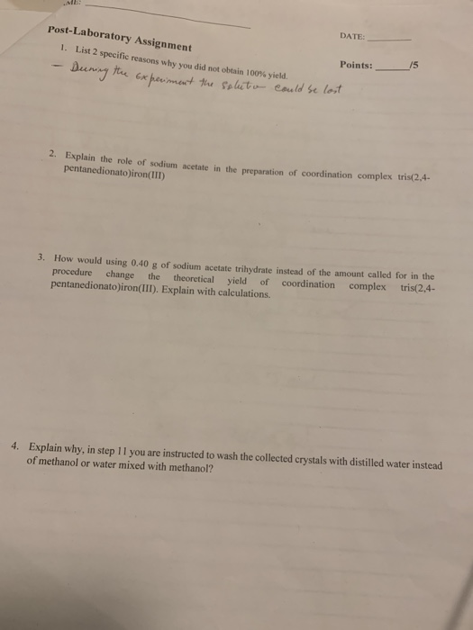 Solved Post-Laboratory Assignment 1. List 2 specific reasons | Chegg.com