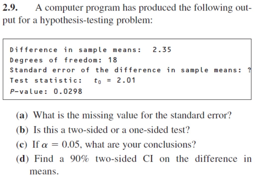 2.9. ﻿A computer program has produced the following | Chegg.com