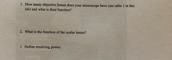 Solved 1. How many objective lenses does your microscope | Chegg.com
