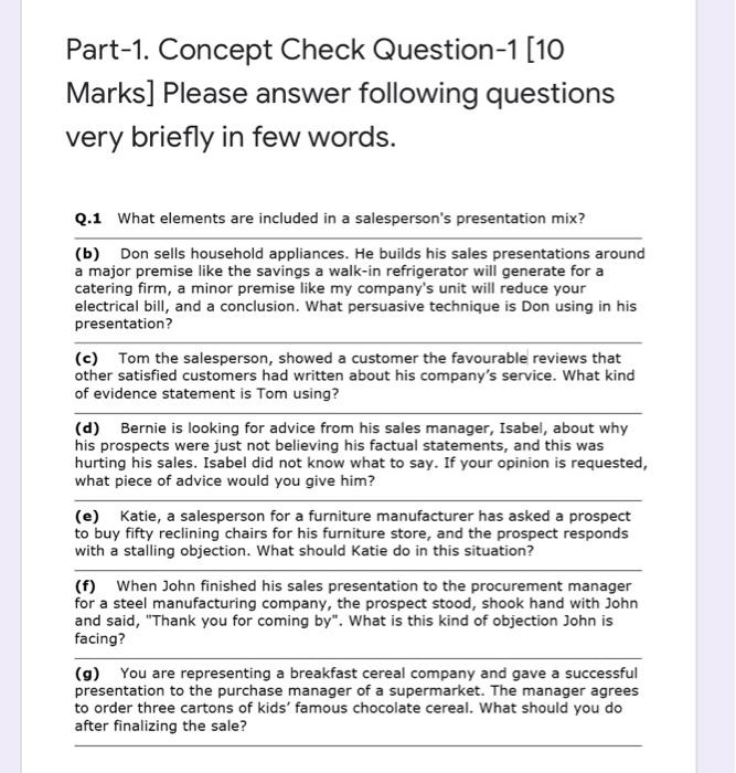 Solved Part-1. Concept Check Question-1 [10 Marks] Please | Chegg.com