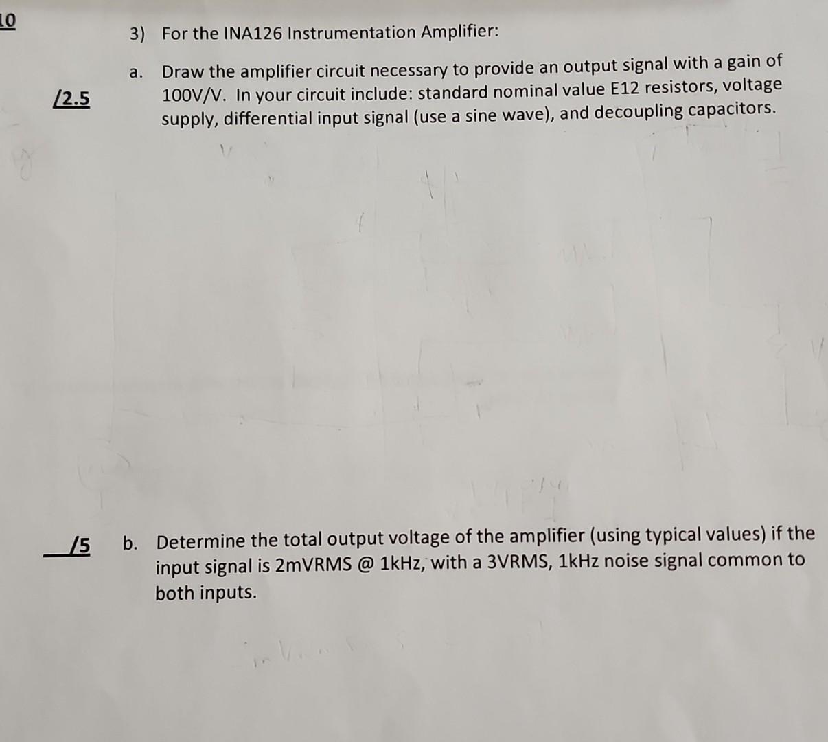 Solved 3) For the INA126 Instrumentation Amplifier: a. Draw | Chegg.com