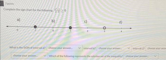 Solved Complete the sign chart for the following: z−3x2−1≥0 | Chegg.com