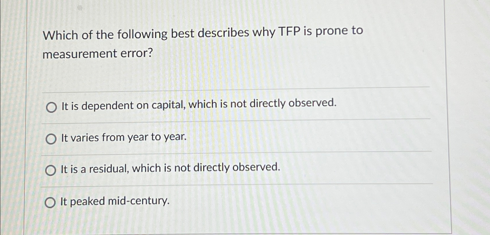 Solved Which of the following best describes why TFP is | Chegg.com
