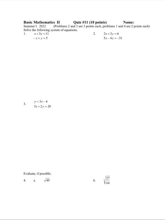 Solved Basic Mathematics II Summer 1 2022 Solve the | Chegg.com