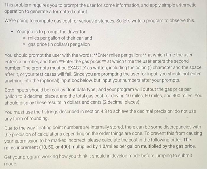 Solved This problem requires you to prompt the user for some | Chegg.com