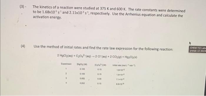 Solved The kinetics of a reaction were studied at 375 K and | Chegg.com