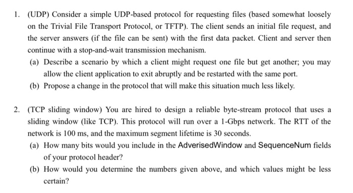 Solved 1. (UDP) Consider a simple UDP-based protocol for | Chegg.com