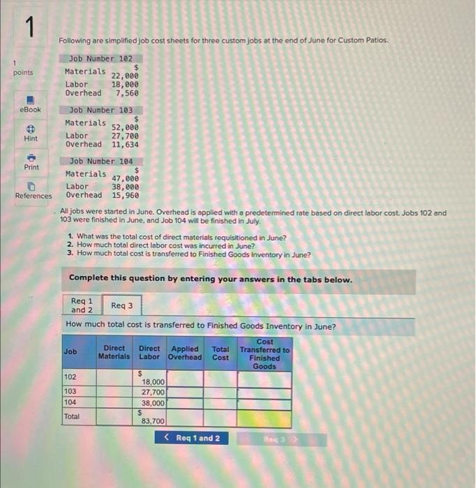 Solved Following are simplified job cost sheets for three | Chegg.com