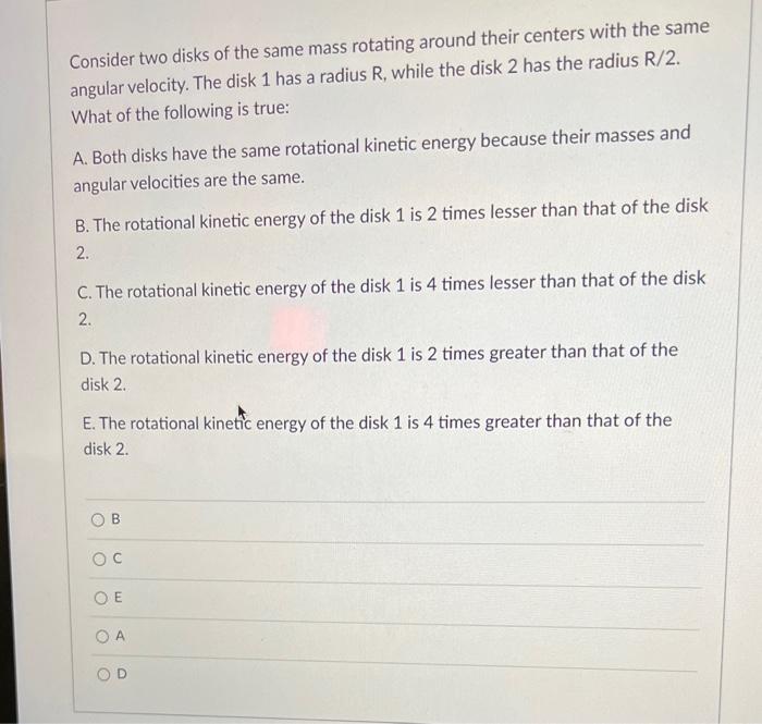 Solved Consider two disks of the same mass rotating around | Chegg.com