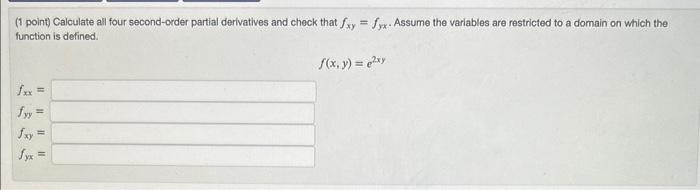 Solved (1 point) Calculate all four second-order partial | Chegg.com