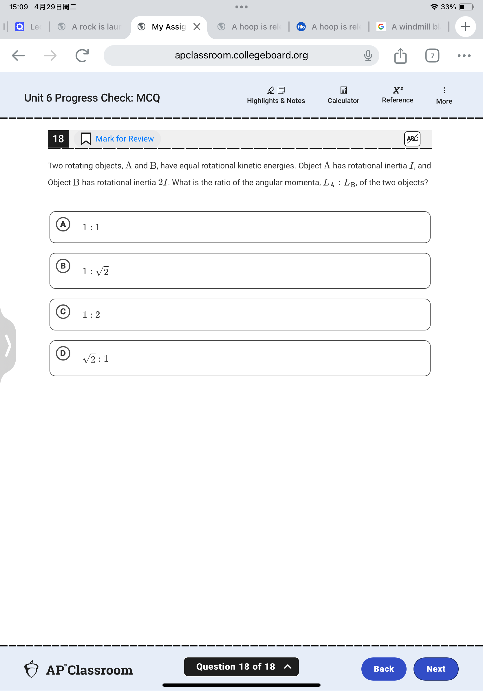Solved Two rotating objects， ﻿A and B ，have ﻿equal | Chegg.com