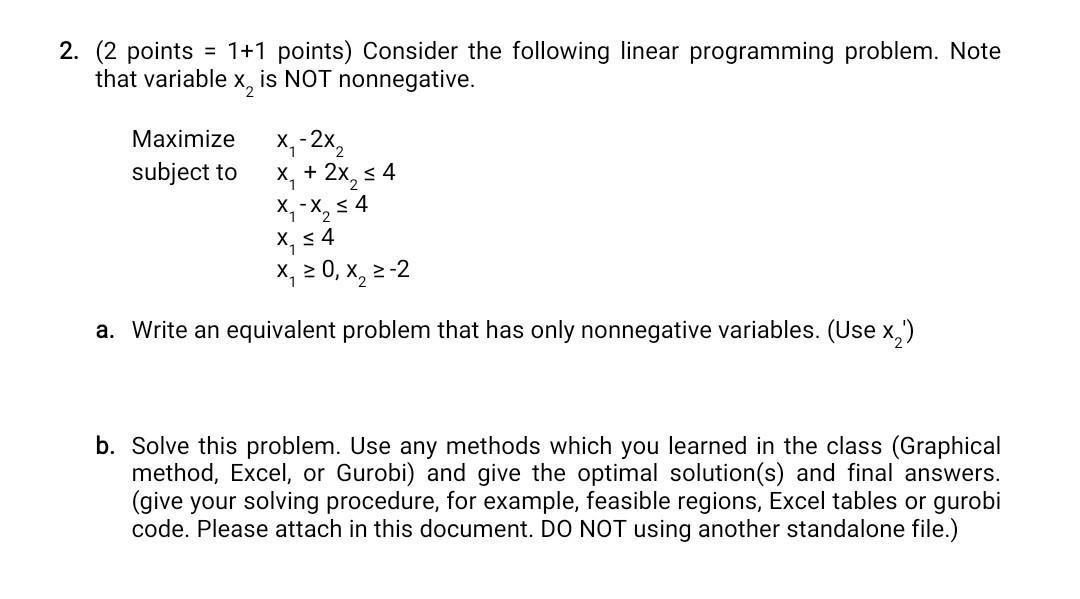 Solved 2. (2 points = 1+1 points) Consider the following | Chegg.com