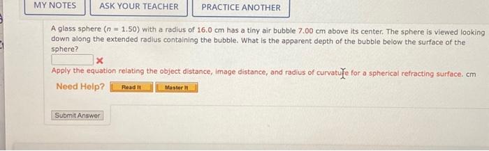 Solved A glass sphere (n=1.50) with a radius of 16.0 cm has | Chegg.com