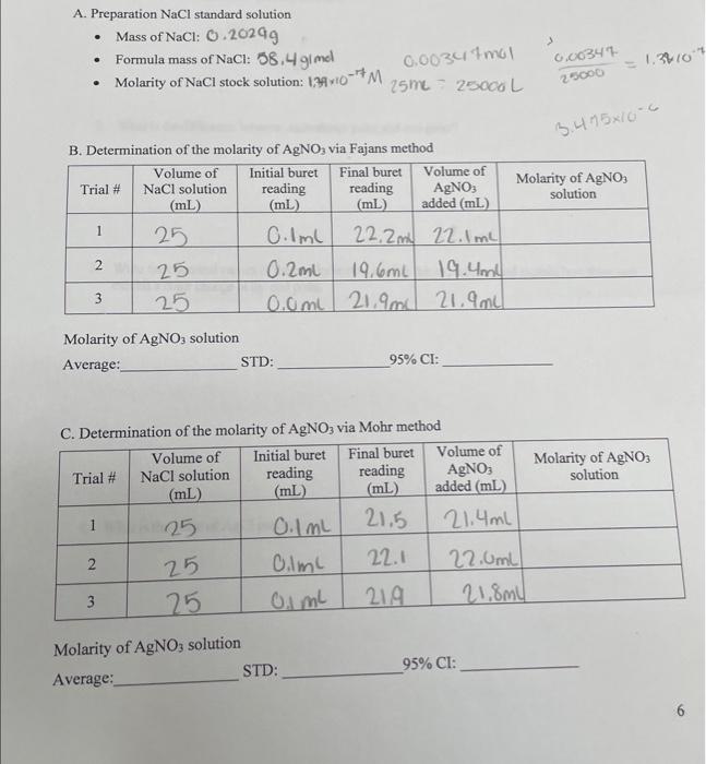 Solved A. Preparation NaCl standard solution - Mass of | Chegg.com