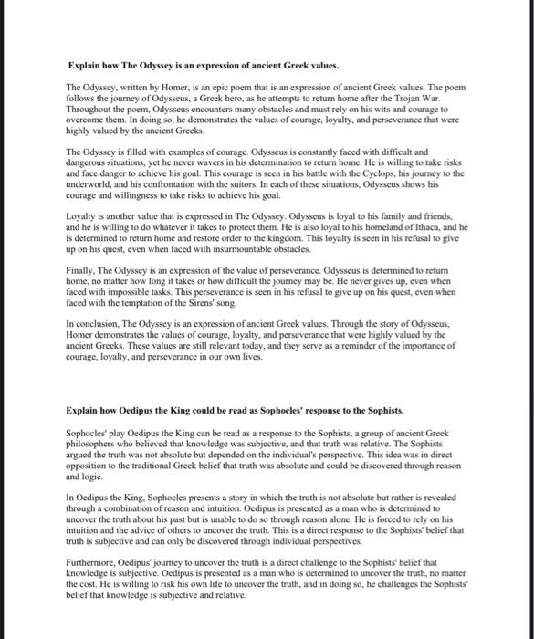 Explain how The Odyssey is an expression of ancient | Chegg.com