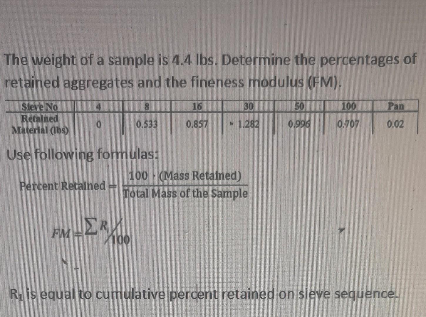 Solved please show all work to find % of retained aggregates | Chegg.com