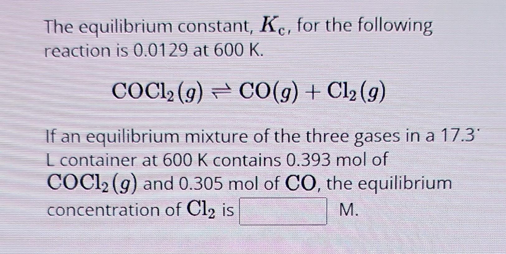[Solved]: The equilibrium constant, Kc, for the followi