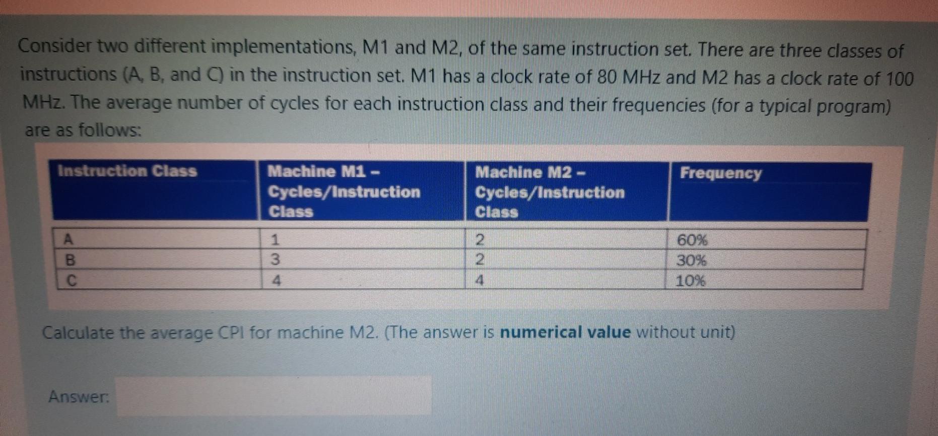 Solved Consider two different implementations, M1 and M2, of | Chegg.com