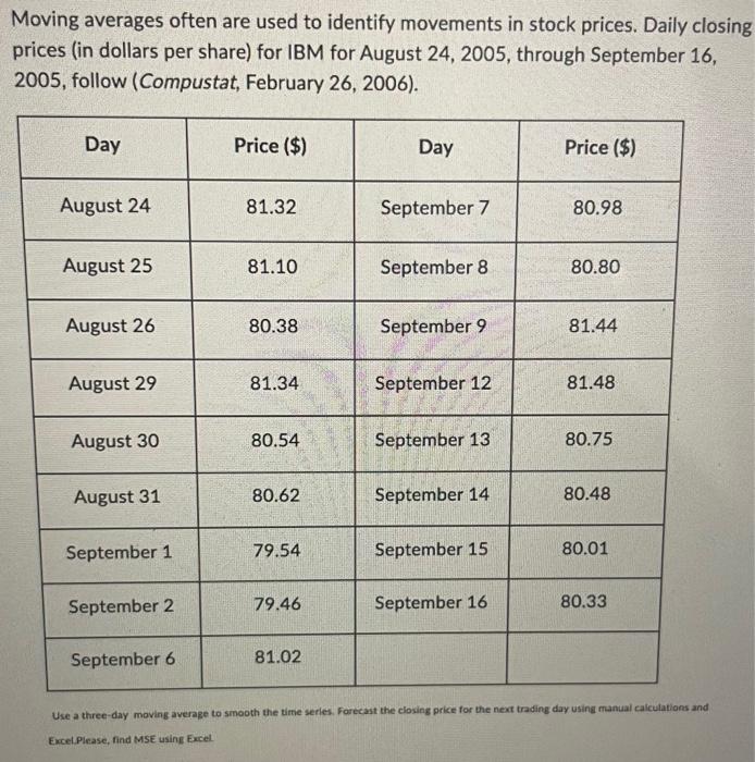 Solved 1. Use a three-day moving average to smooth the time | Chegg.com