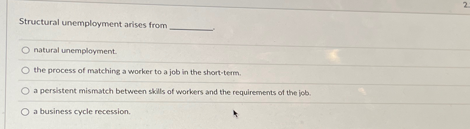 Solved Structural unemployment arises fromnatural | Chegg.com