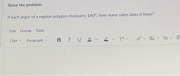 Solved Solve the problem. If each angle of a regular polygon | Chegg.com