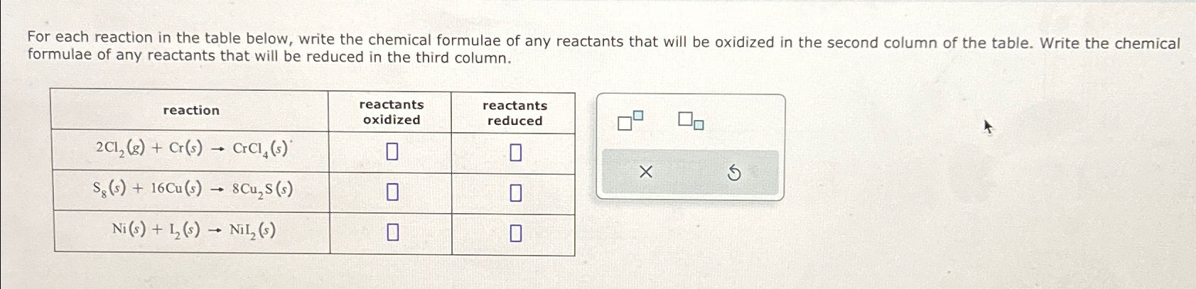 Solved For each reaction in the table below, write the | Chegg.com