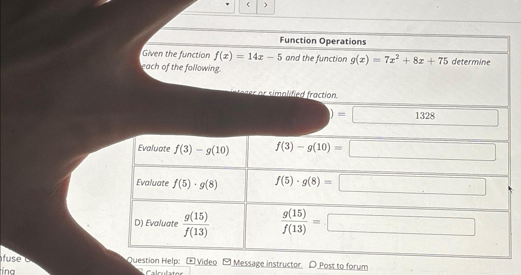 Solved Function OperationsGiven the function f(x)=14x-5 ﻿and | Chegg.com