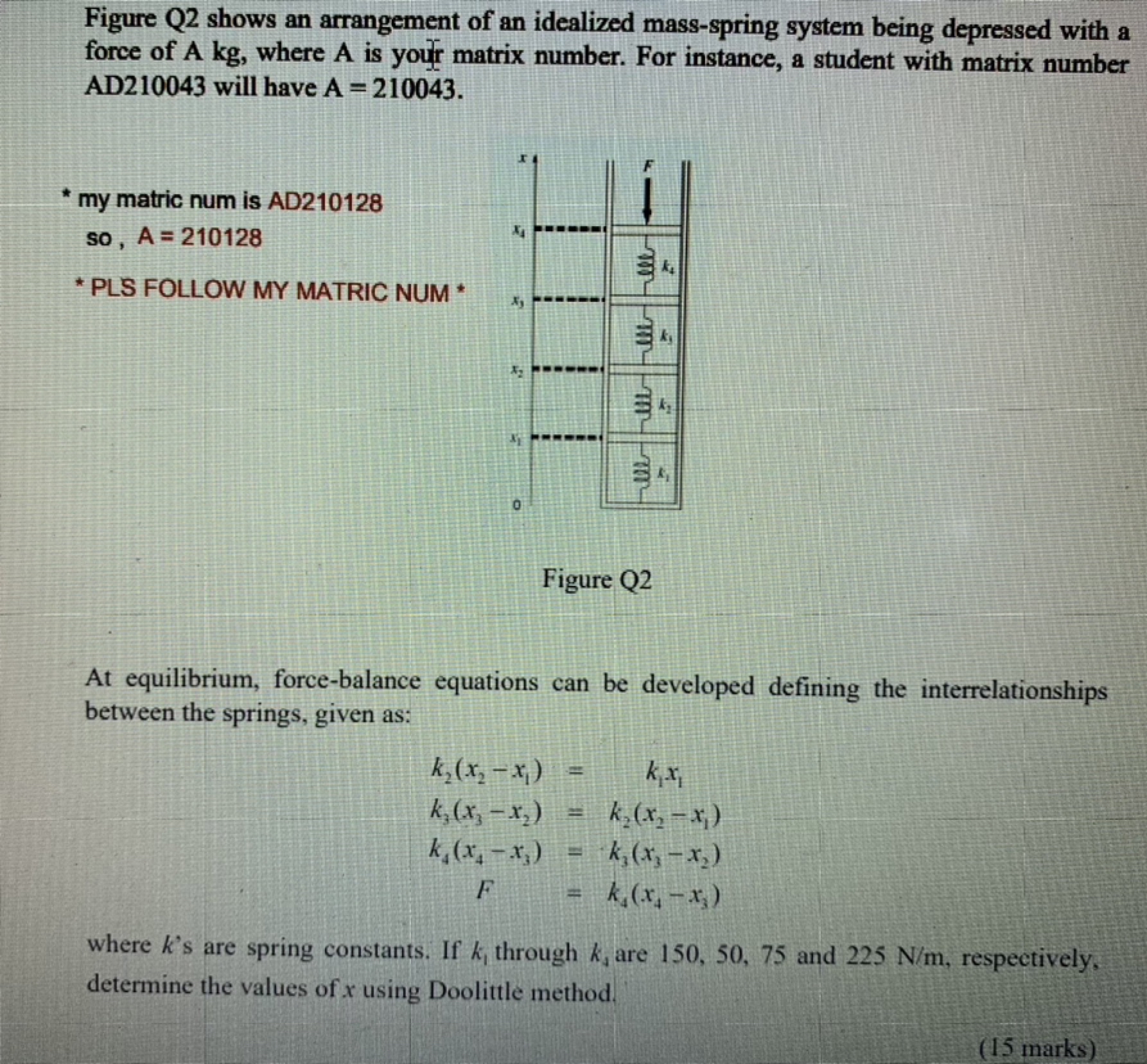 Solved Figure Q2 ﻿shows an arrangement of an idealized | Chegg.com