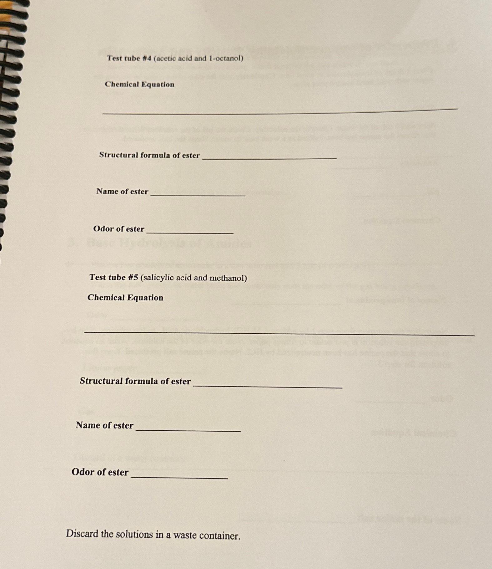 Test tube #4 (acetic acid and 1-octanol)Chemical | Chegg.com