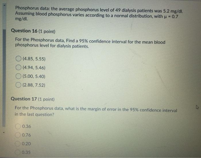Solved Phosphorus data: the average phosphorus level of 49 | Chegg.com