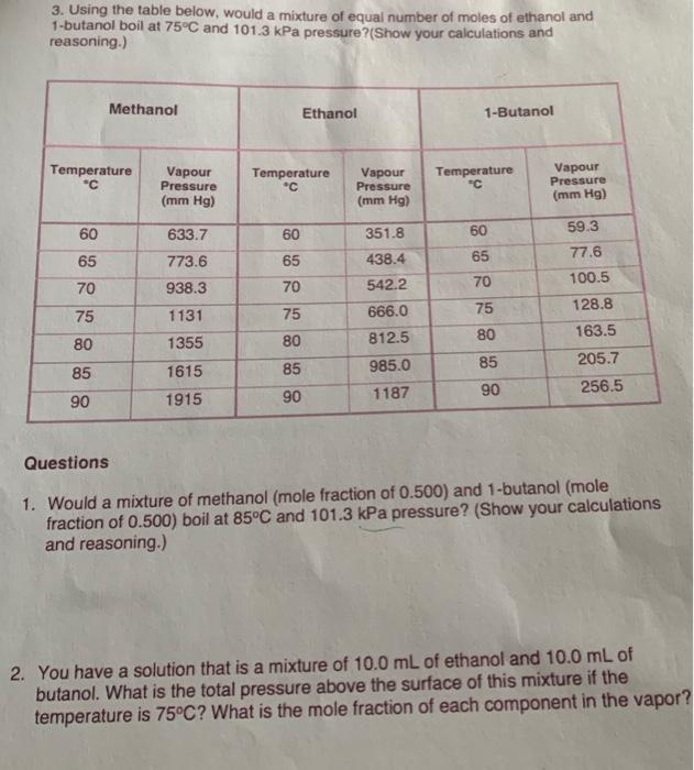 Solved 3. Using the table below, would a mixture of equal | Chegg.com