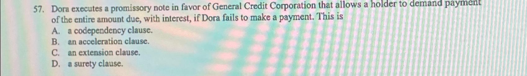 Solved Dora executes a promissory note in favor of General | Chegg.com