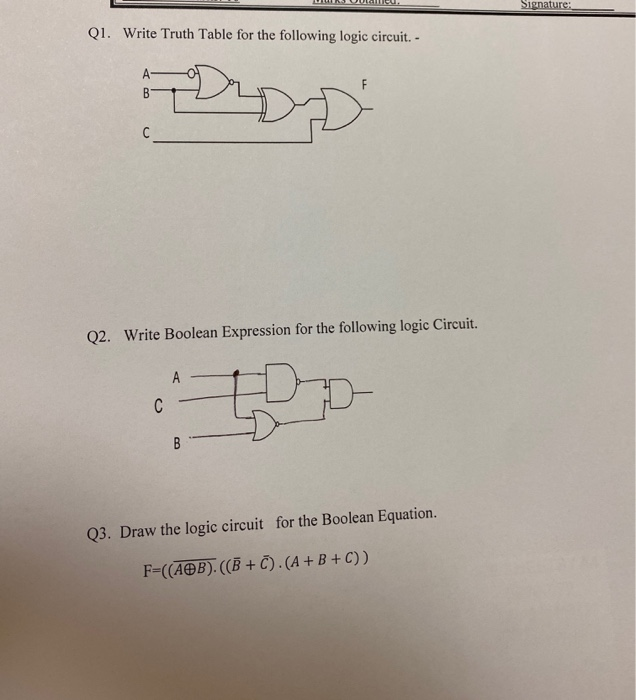 Solved Signature: Q1. Write Truth Table for the following | Chegg.com