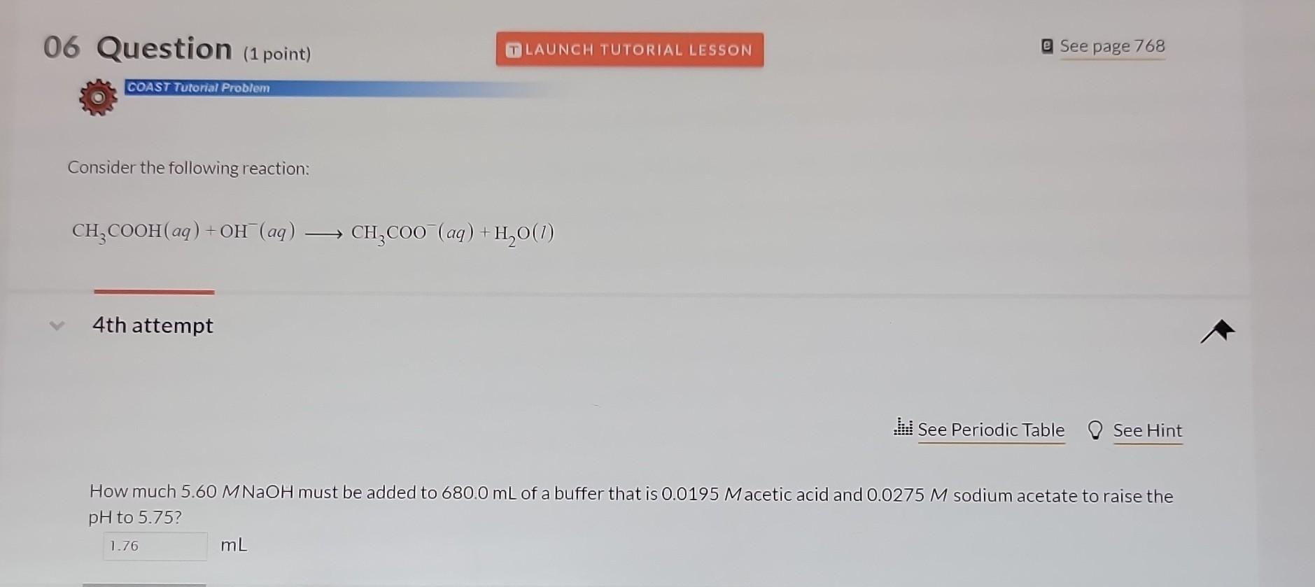 Solved 06 Question (1 point) e See page 768 COAST Tutorial | Chegg.com
