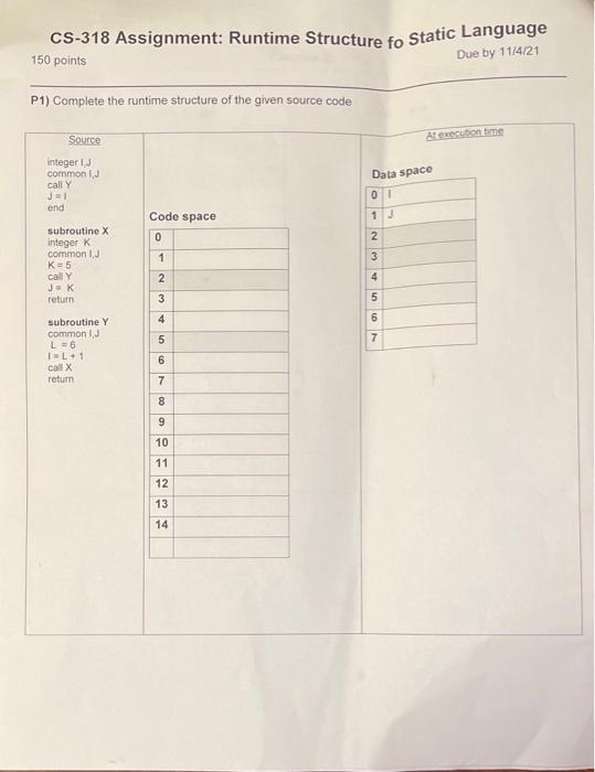 CS-318 Assignment: Runtime Structure fo Static | Chegg.com