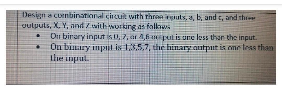 Solved Design a combinational circuit with three inputs, a, | Chegg.com