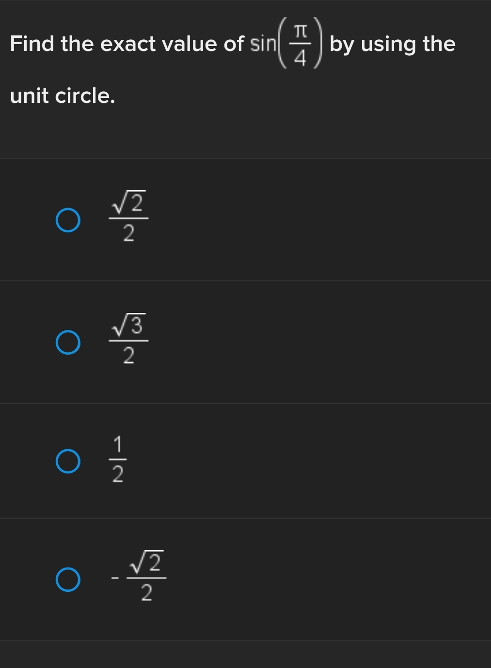 Find the exact value of sin(π4) ﻿by using the unit | Chegg.com