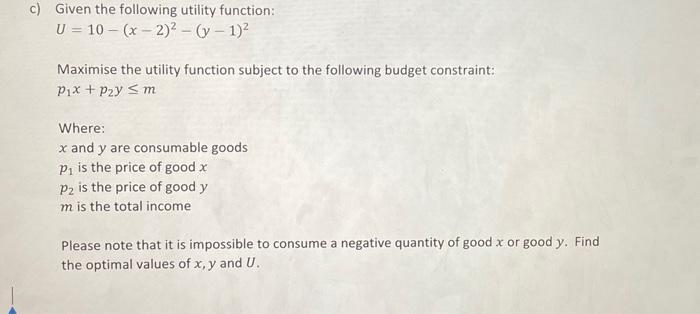Solved Given the following utility function: | Chegg.com