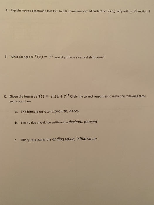 Solved A. Explain how to determine that two functions are | Chegg.com