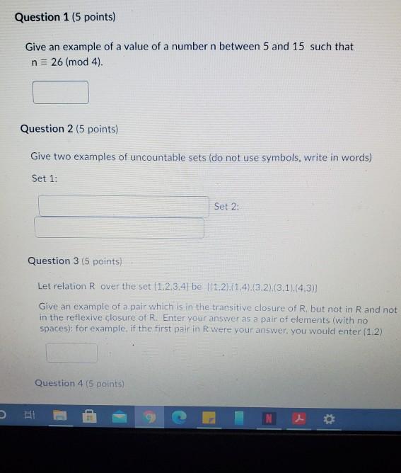Solved Question 1 (5 points) Give an example of a value of a | Chegg.com