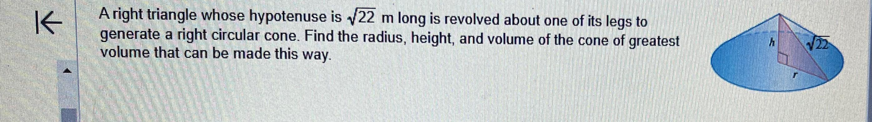Solved K A right triangle whose hypotenuse is 222m ﻿long is | Chegg.com