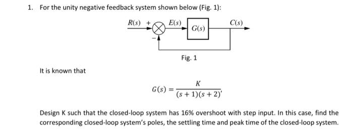 Solved 1. For the unity negative feedback system shown below | Chegg.com