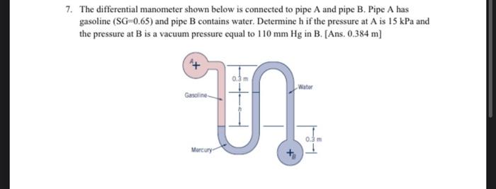 Solved 7. The differential manometer shown below is | Chegg.com