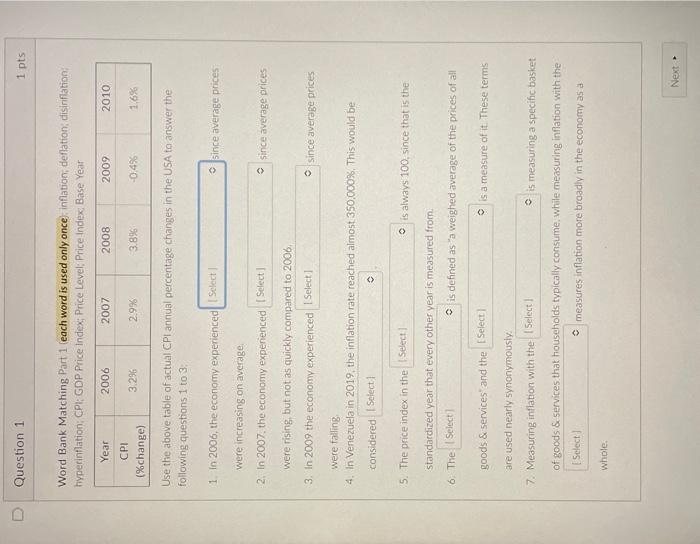 Solved Question 1 1 pts Word Bank Matching Part 1 (each word | Chegg.com