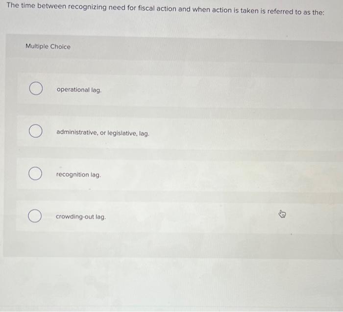 Solved The time between recognizing need for fiscal action | Chegg.com