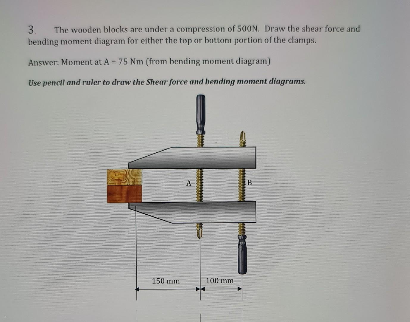 Solved 3. The wooden blocks are under a compression of 500 | Chegg.com