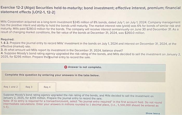 Solved Exercise 12-2 (Algo) Securities held-to-maturity; | Chegg.com