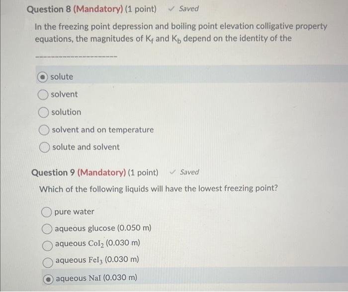 Solved In the freezing point depression and boiling point | Chegg.com