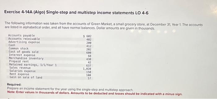 Solved Exercise 4-14A (Algo) Single-step and multistep | Chegg.com