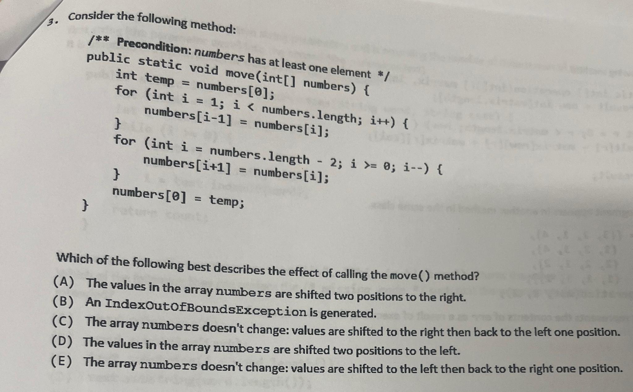 Solved Consider the following method:/** ﻿Precondition: | Chegg.com